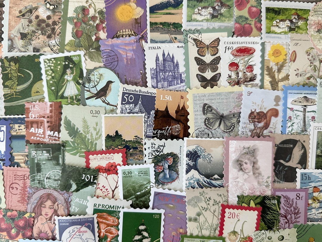 30pcs Mystery Faux Postage Stamp Sticker Grab Bag - Stamp Themed, Faux ...