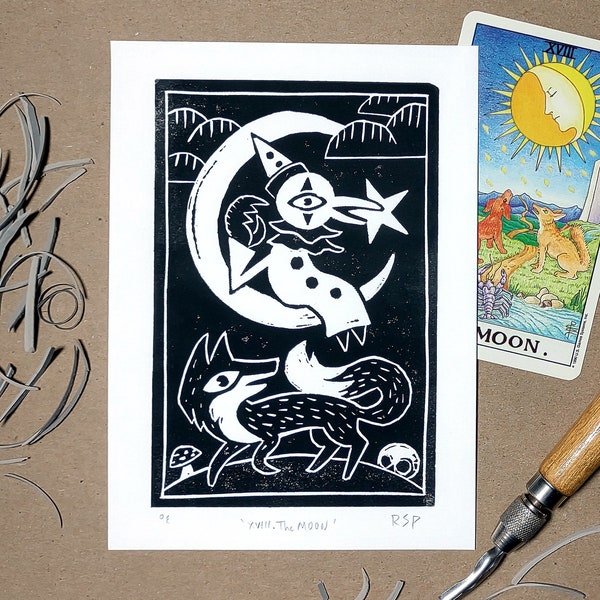 Linocut Moon - Etsy
