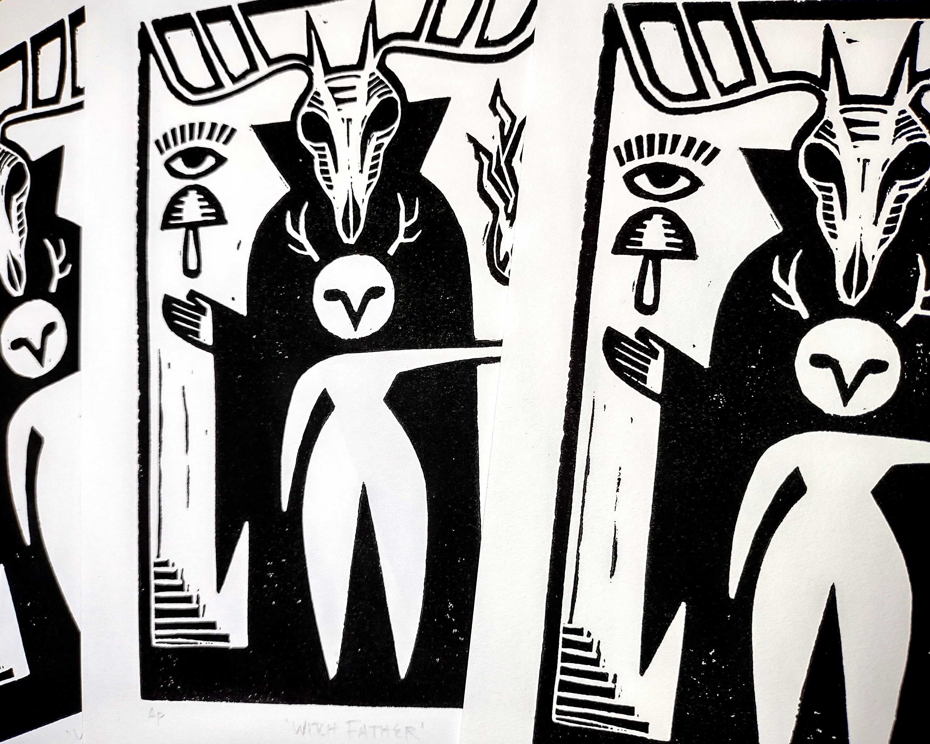 Linocut Print | Witch Father Moon Daughter | Original Handmade Block ...