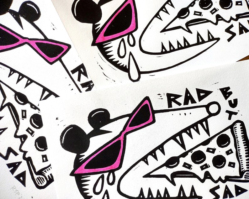 Linocut Print | Rad Sad Pizza Possum | Original Handmade Block Print ...