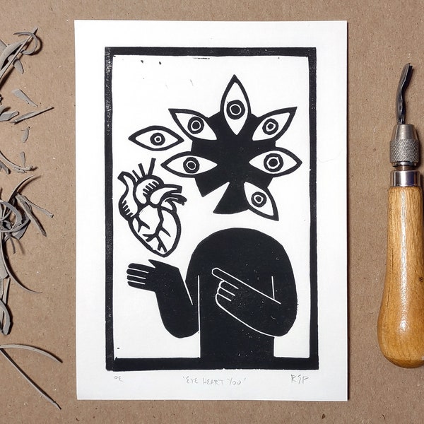 Heart Linocut - Etsy