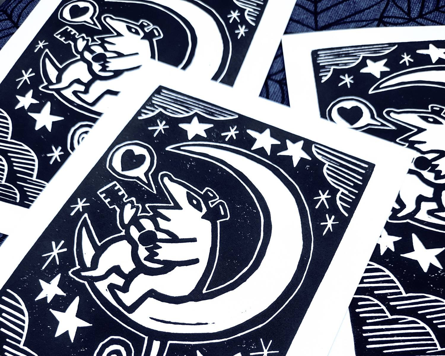 Linocut Print Possum Moon Original Handmade Weird Art - Etsy