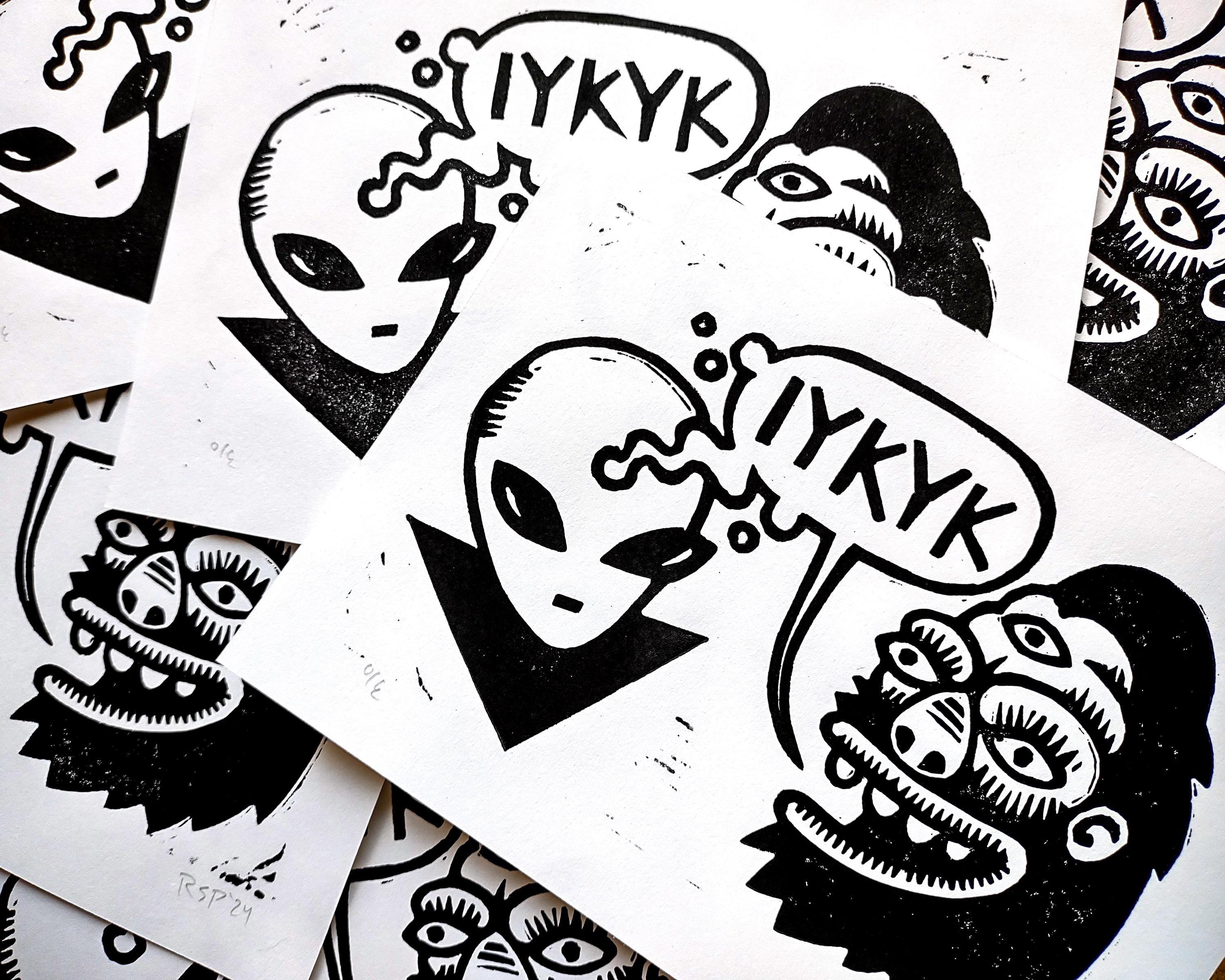 Linocut Print // Alien Bigfoot IYKYK // Original Handmade Block Print ...