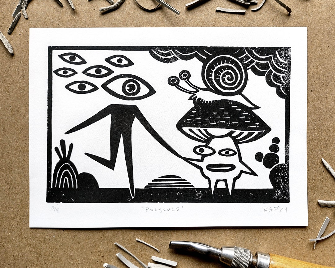 Linocut Print // Polycule // Original Handmade Weird Wall Art ...