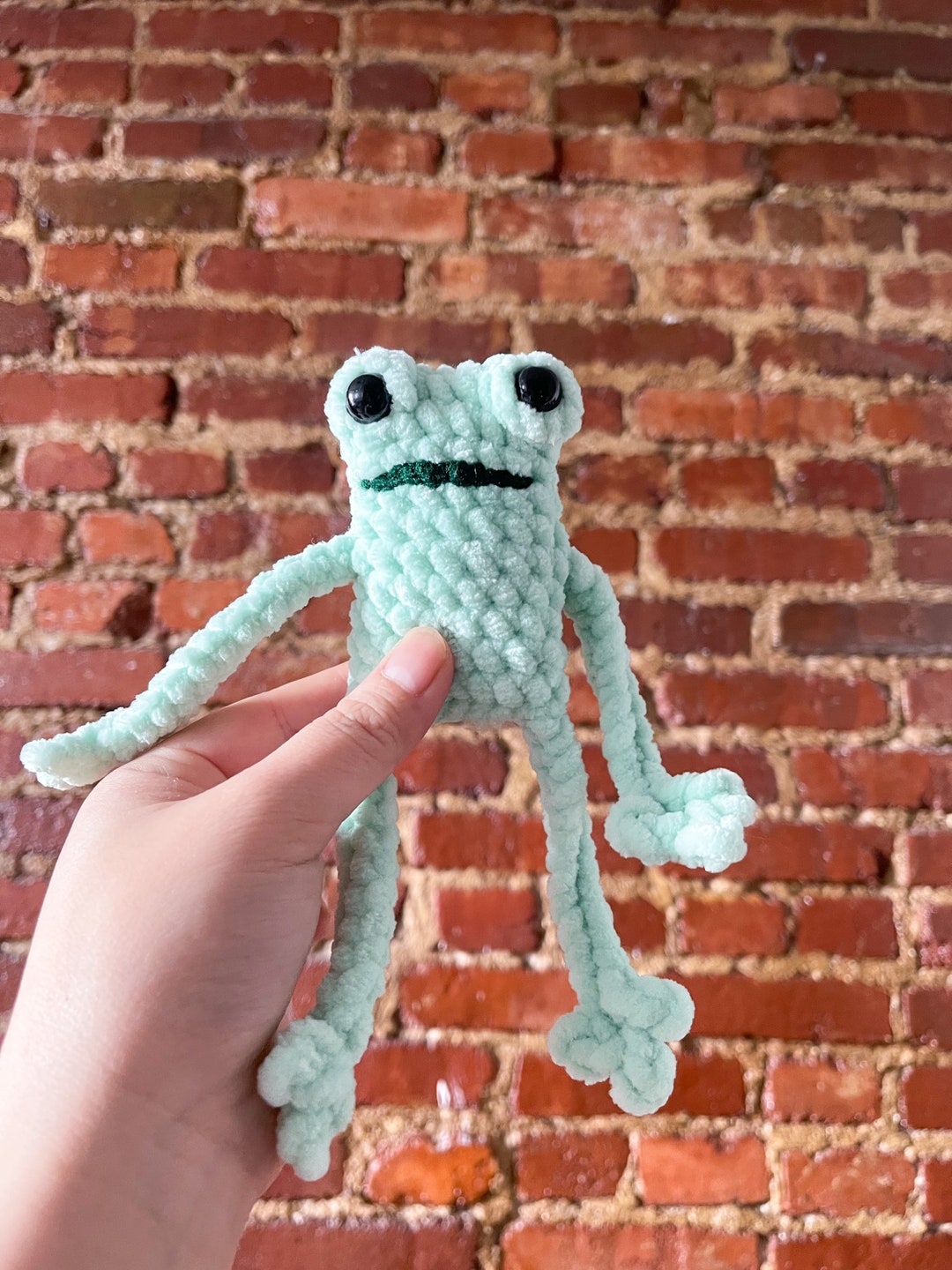 Crochet Grumpy Leggy Bendy Frog Plushie Baby Mint Green, Cute Handmade ...