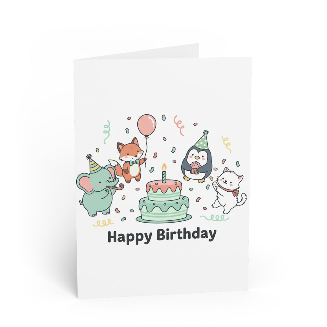Cute Animal Birthday Greeting Cards | Whimsical Illustrated Birthday ...