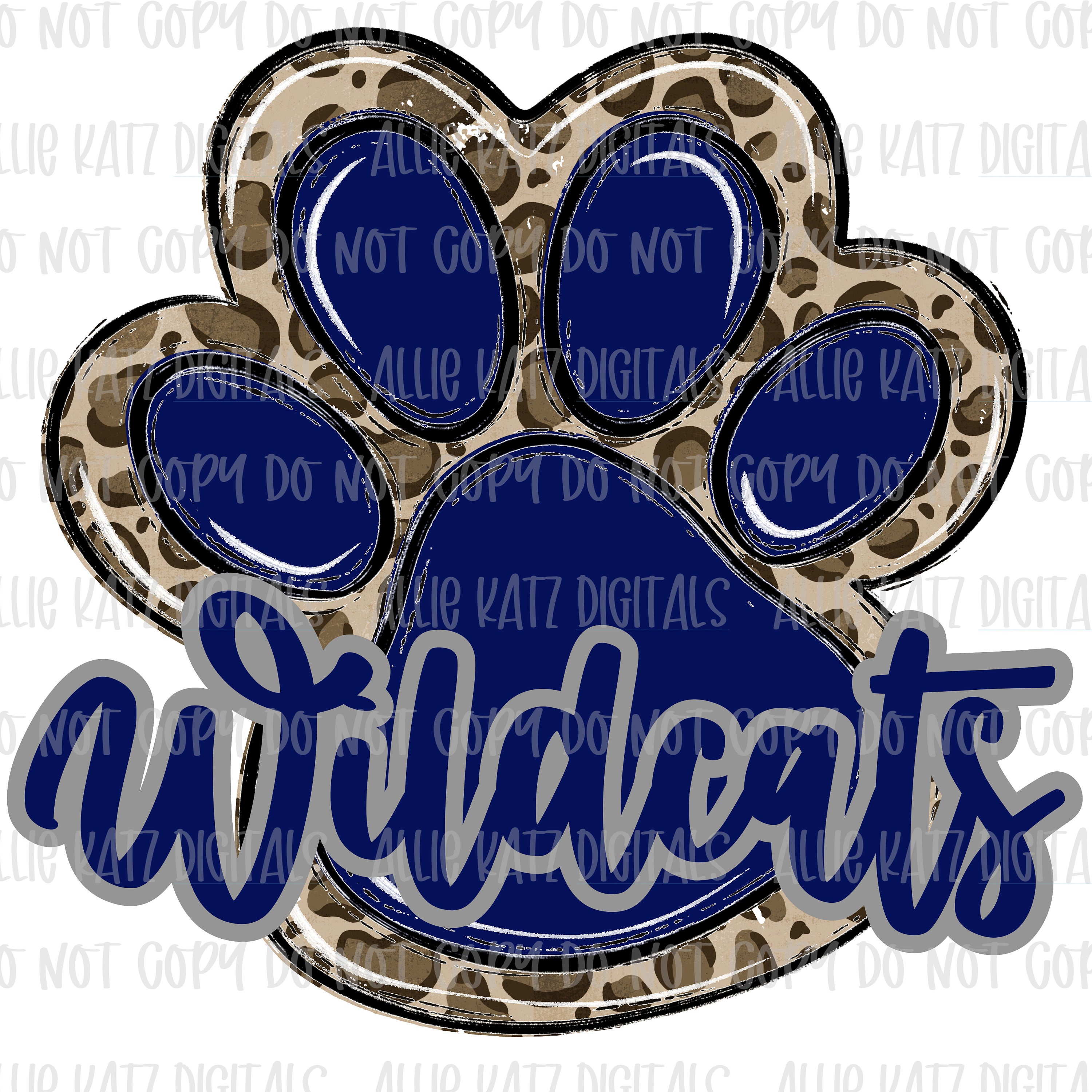 Wildcats Navy Gray Leopard Paw Print School Mascot PNG File/ - Etsy