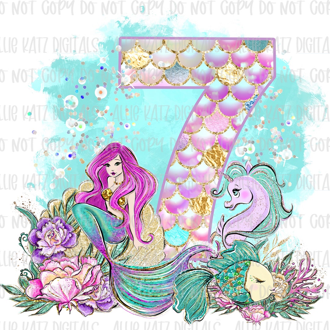 Mermaid Watercolor 7th Birthday Design PNG File/ Digital Download Only ...
