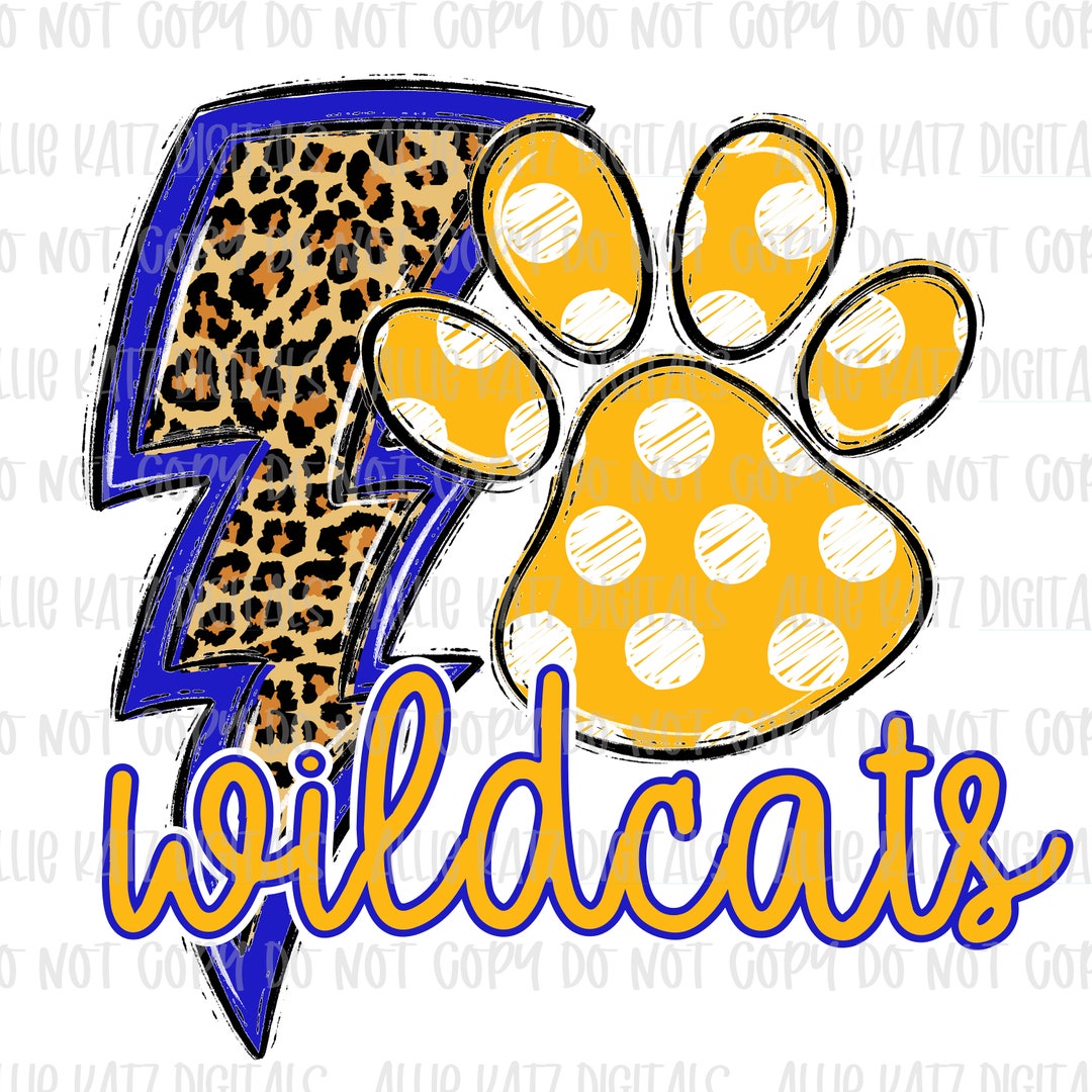 Wildcats Royal Yellow Lightning Paw Print School Mascot PNG File ...