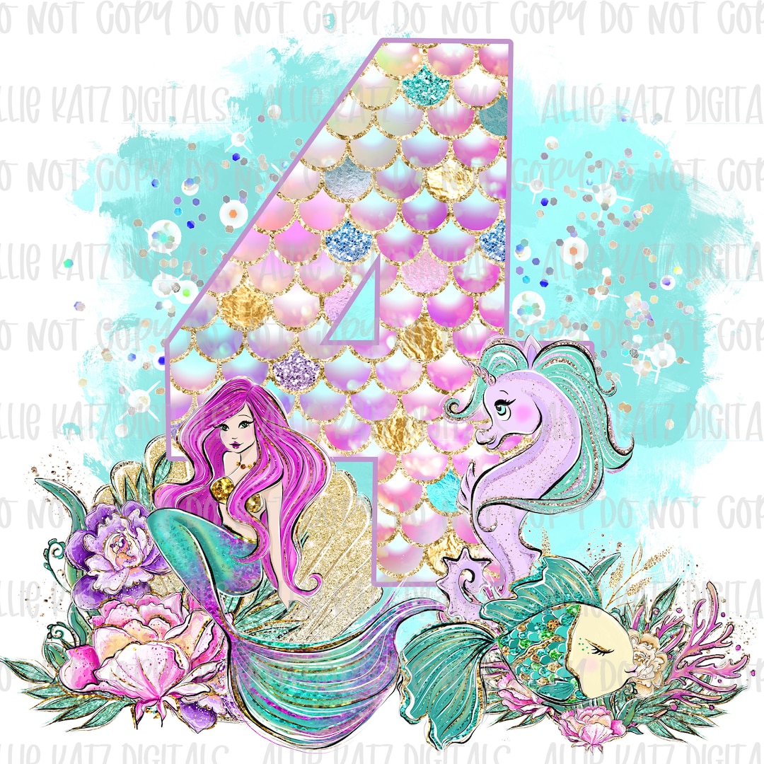 Mermaid Watercolor 4th Birthday Design PNG File/ Digital Download Only ...