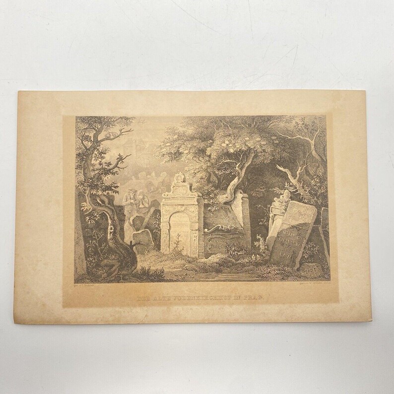 Judaica: Antique 1841 Steel Engraving the Old Jewish Cemetery of Prague ...