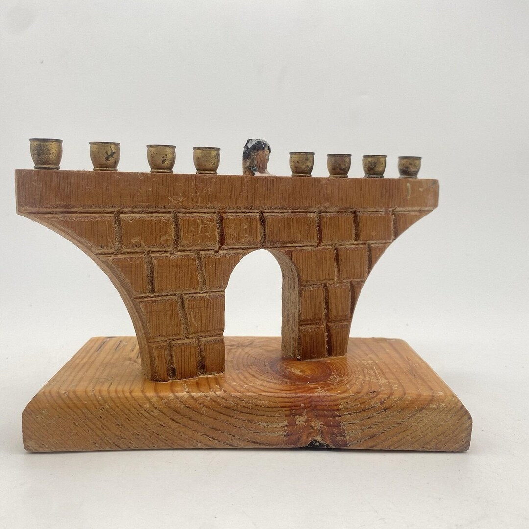 Vintage Carved Wood Wall/ Western Wall Hanukkah Menorah Hanukkiah ...