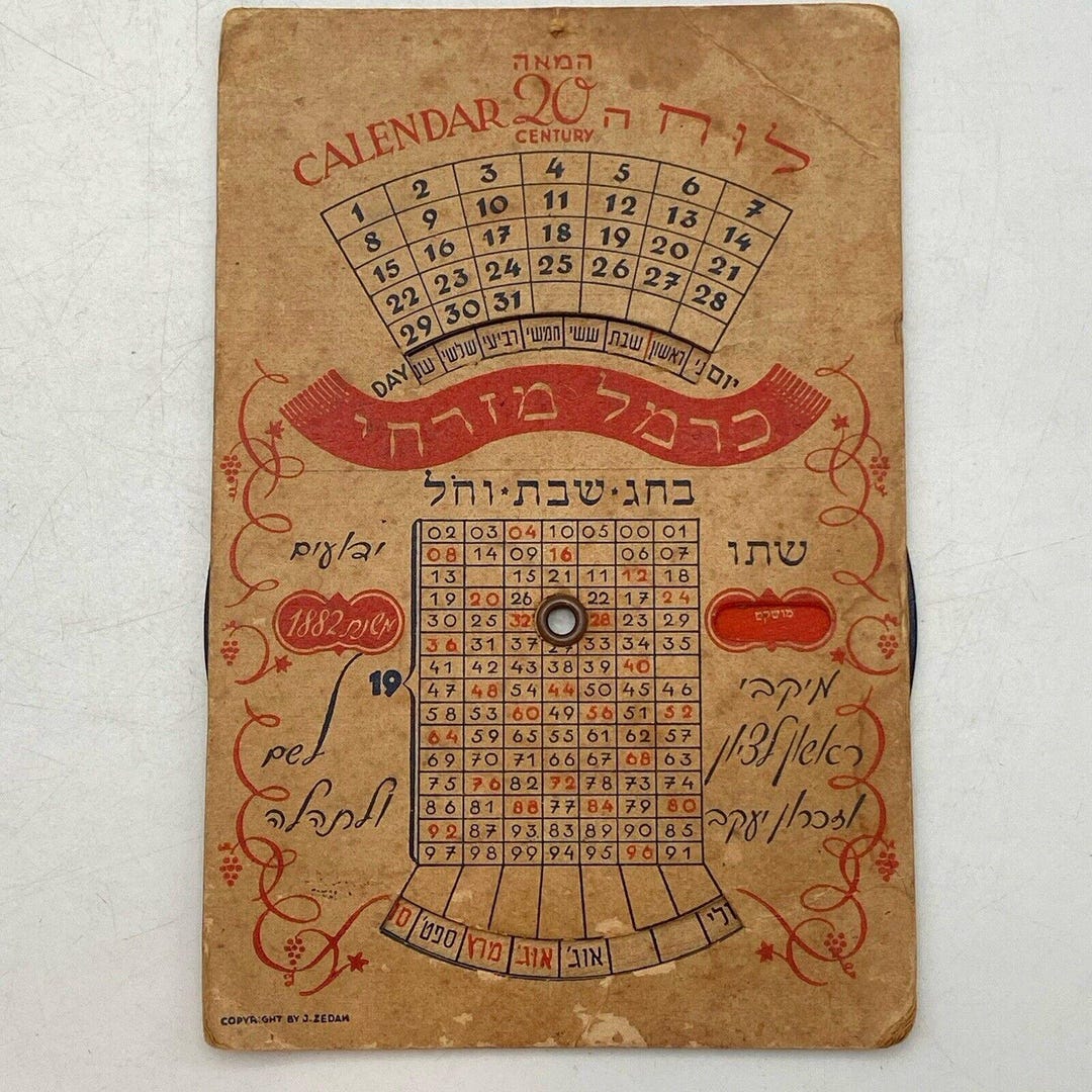 RARE 20th Century Rotating Calendar Judaica Curiosity Israelina Carmel ...