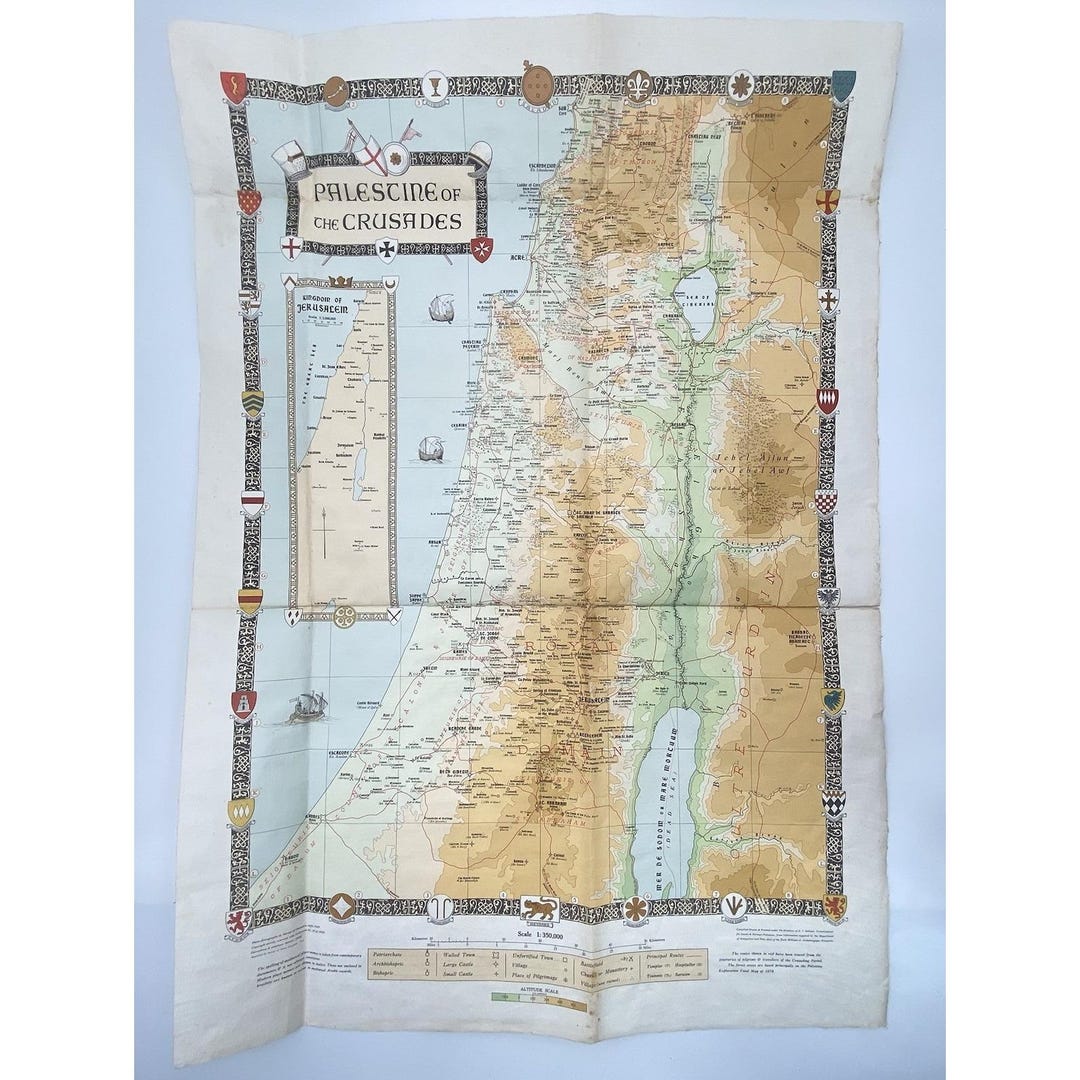Vintage "palestine of the Crusades" Holy Land Israel Map 21 X 30" - Etsy