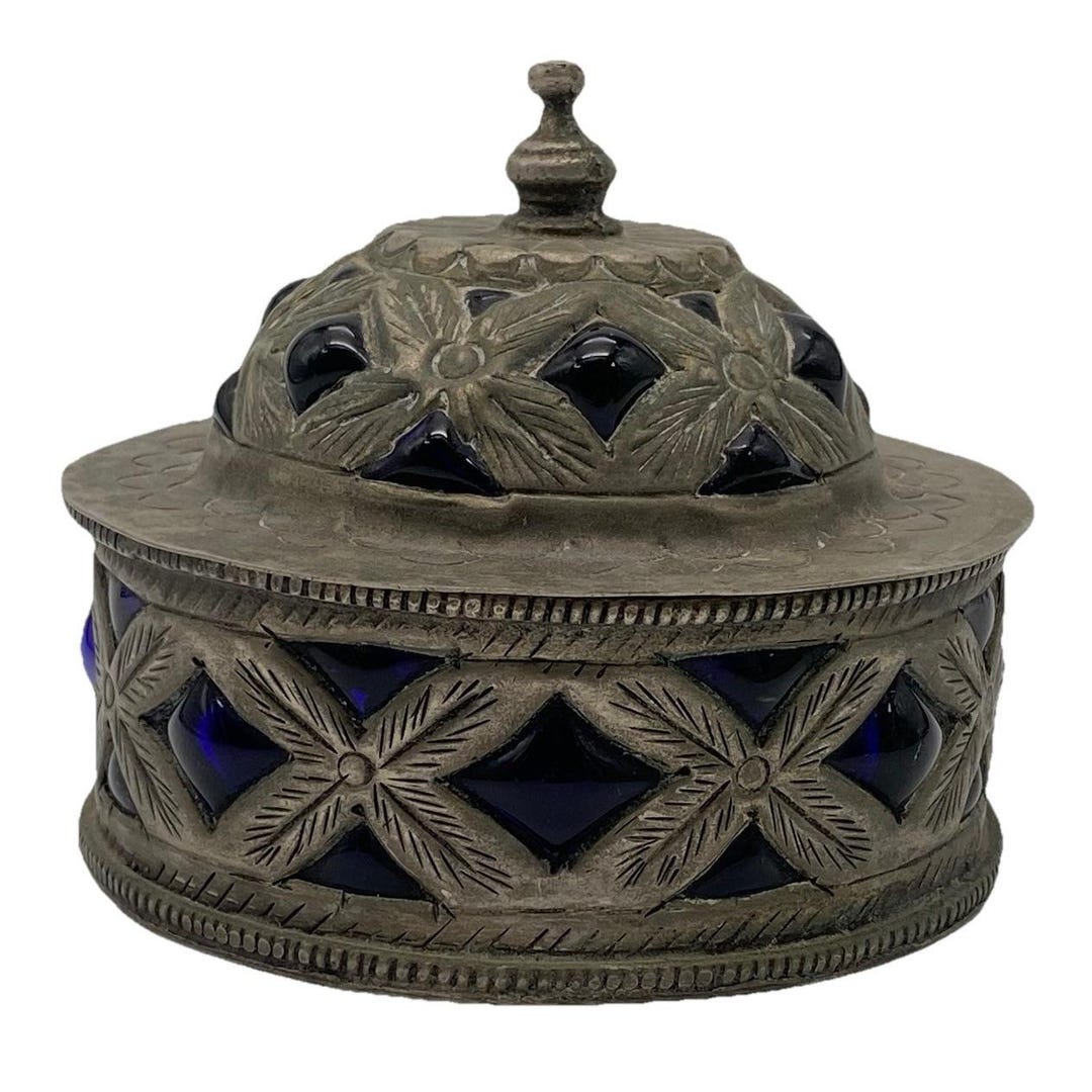 Gorgeous Bubble Glass Caged Trinket Box – Cobalt Blue Glass & Pewter ...