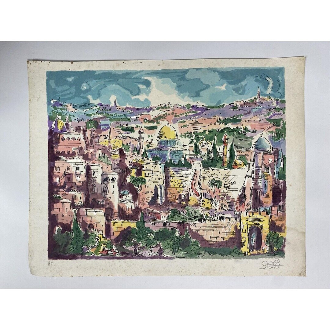 Jerusalem Temple Mount Lithograph - Jossi (yossi) Stern, Israeli (1923 ...