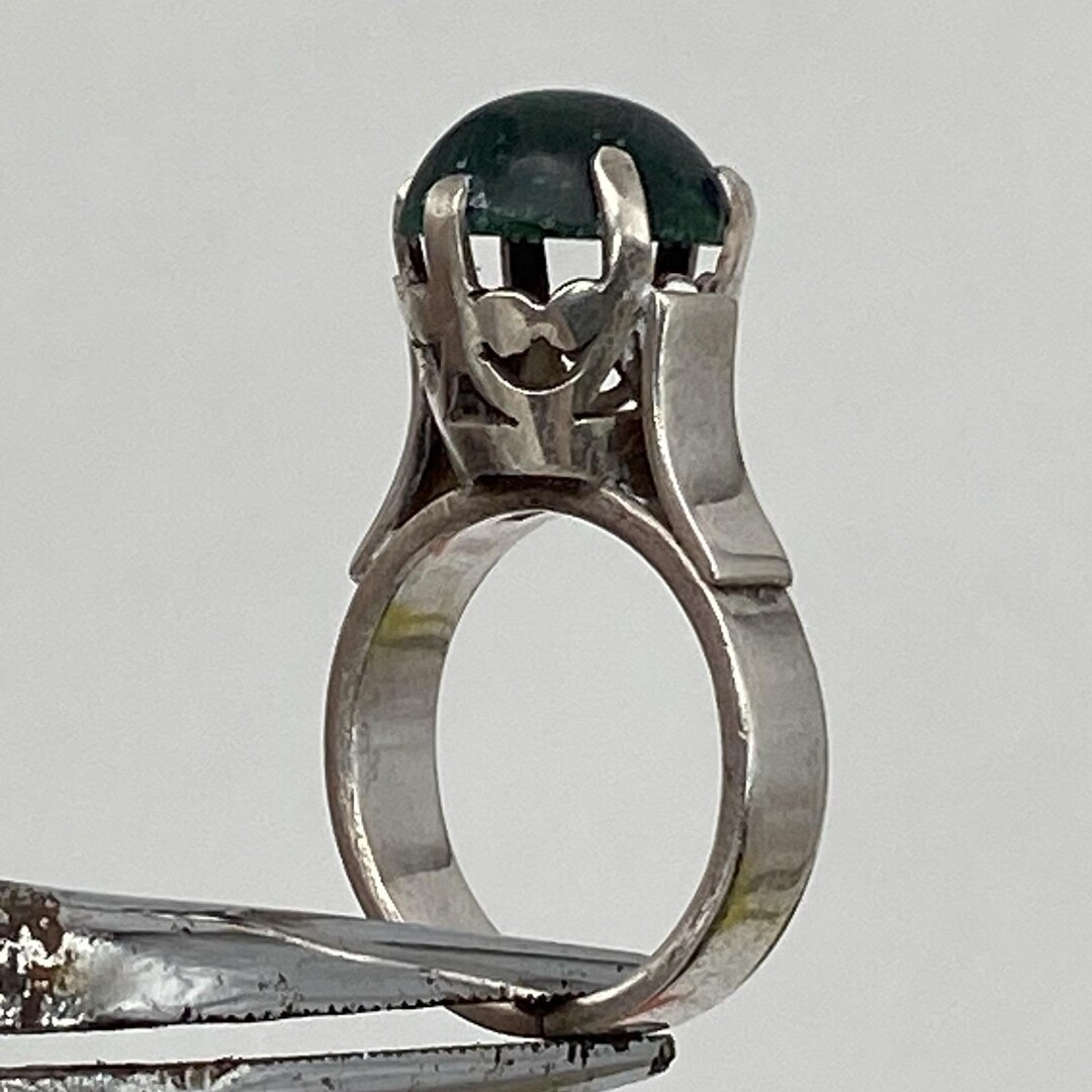 950 High Purity Silver Mid Century Eilat Stone Ring Made in Israel Size ...