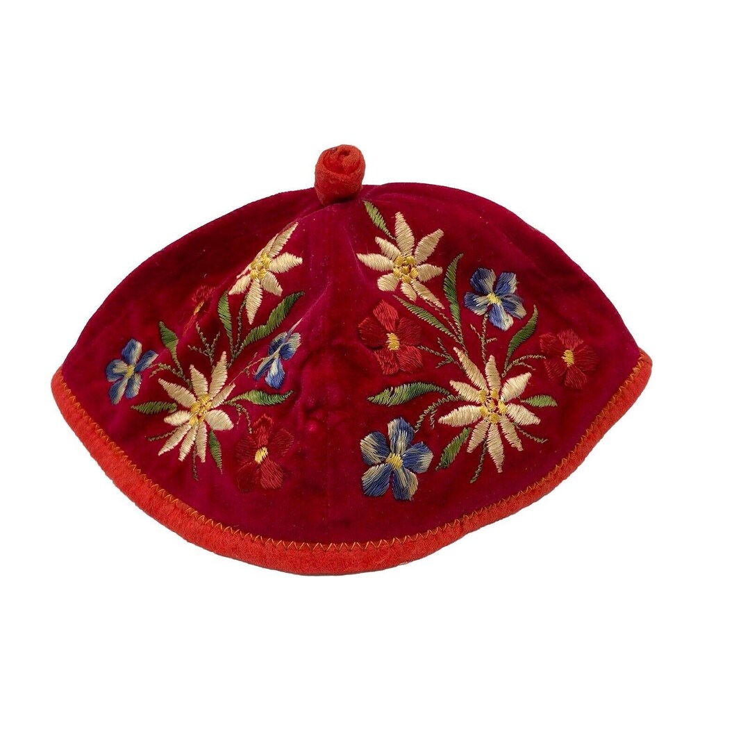GORGEOUS Vintage Traditional Red Swiss Cap, Felt Trim & Embroidered ...