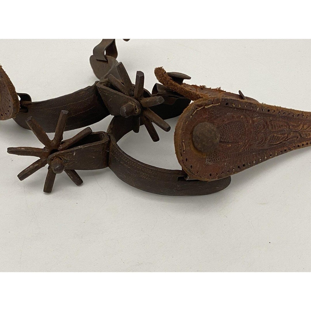 Antique Spurs Iron Leather Straps Partially Incact HAND ENGRAVED ...