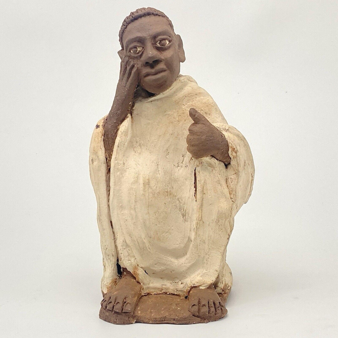 Contemplating Man Clay Figurine - Jewish Ethiopian, Falasha, Beta ...