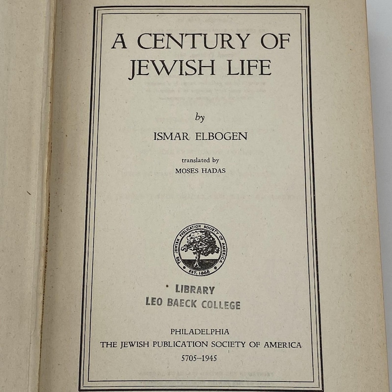 A Century of Jewish Life 1945 Ismar Elbogen Philadelphia - Etsy