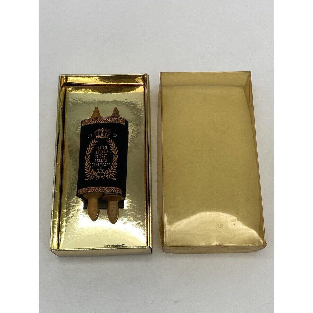 Vintage Miniature Printed Torah Scroll Real Olive Wood Torah Rollers ...