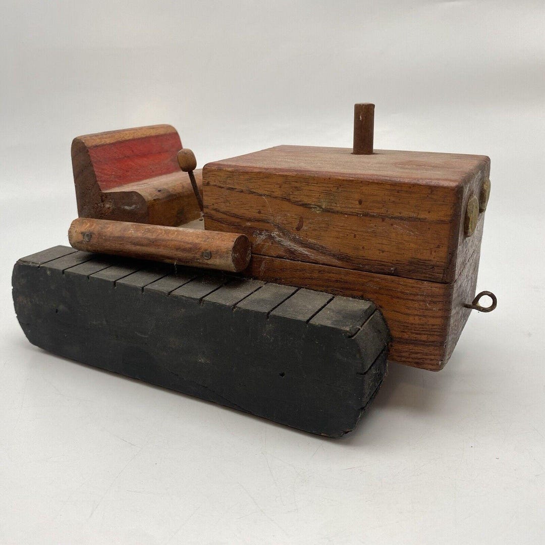 Vintage Children's Toy: Wooden Tractor Pull Cart With Wheels - Etsy