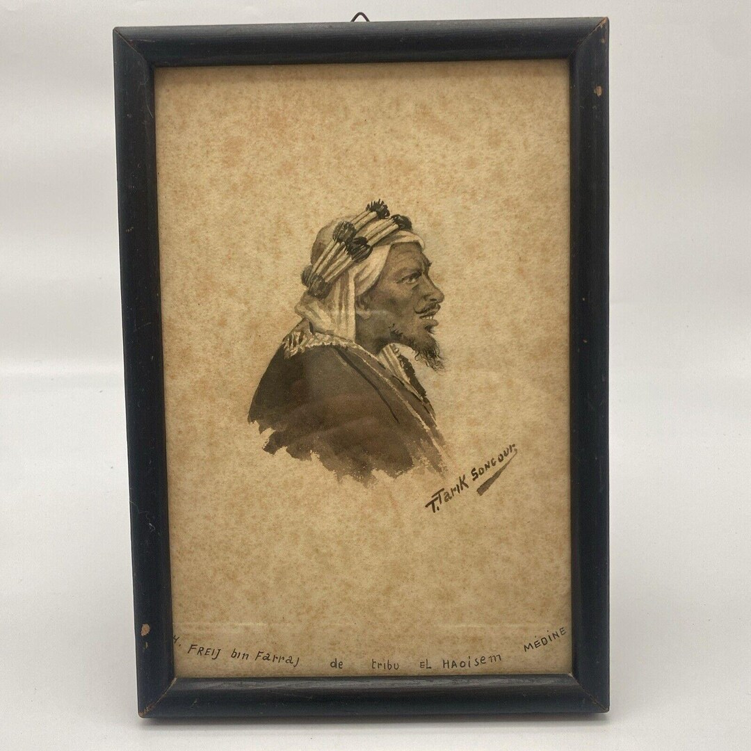 Antique Watercolor : Arab Chief H. Freij Bin Farraj Di Tribu El Haousim ...