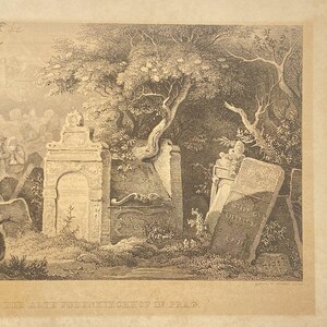 Judaica: Antique 1841 Steel Engraving the Old Jewish Cemetery of Prague ...