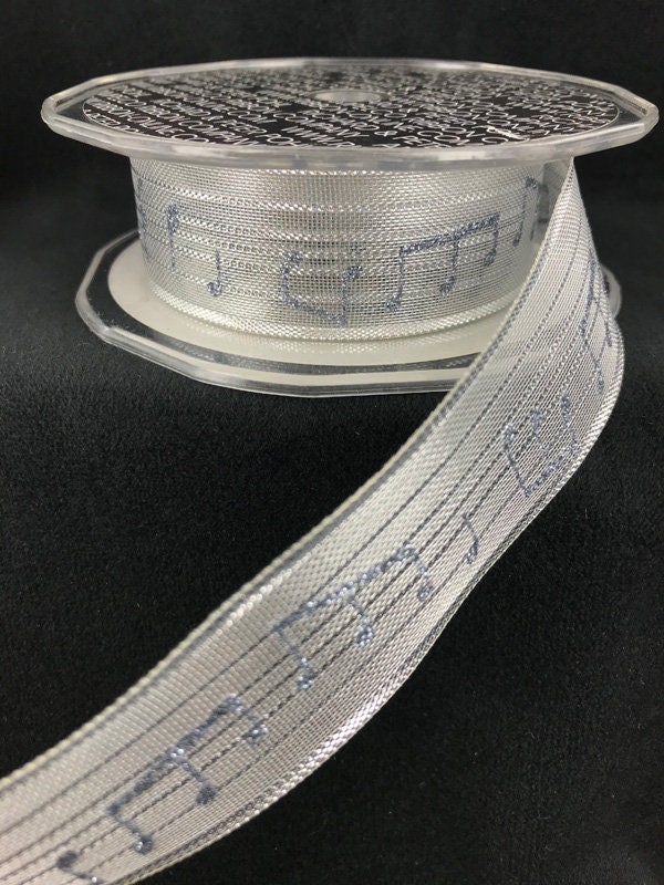 French Wired Metallic Music Notes Ribbon / Silver Wired Music Ribbon ...