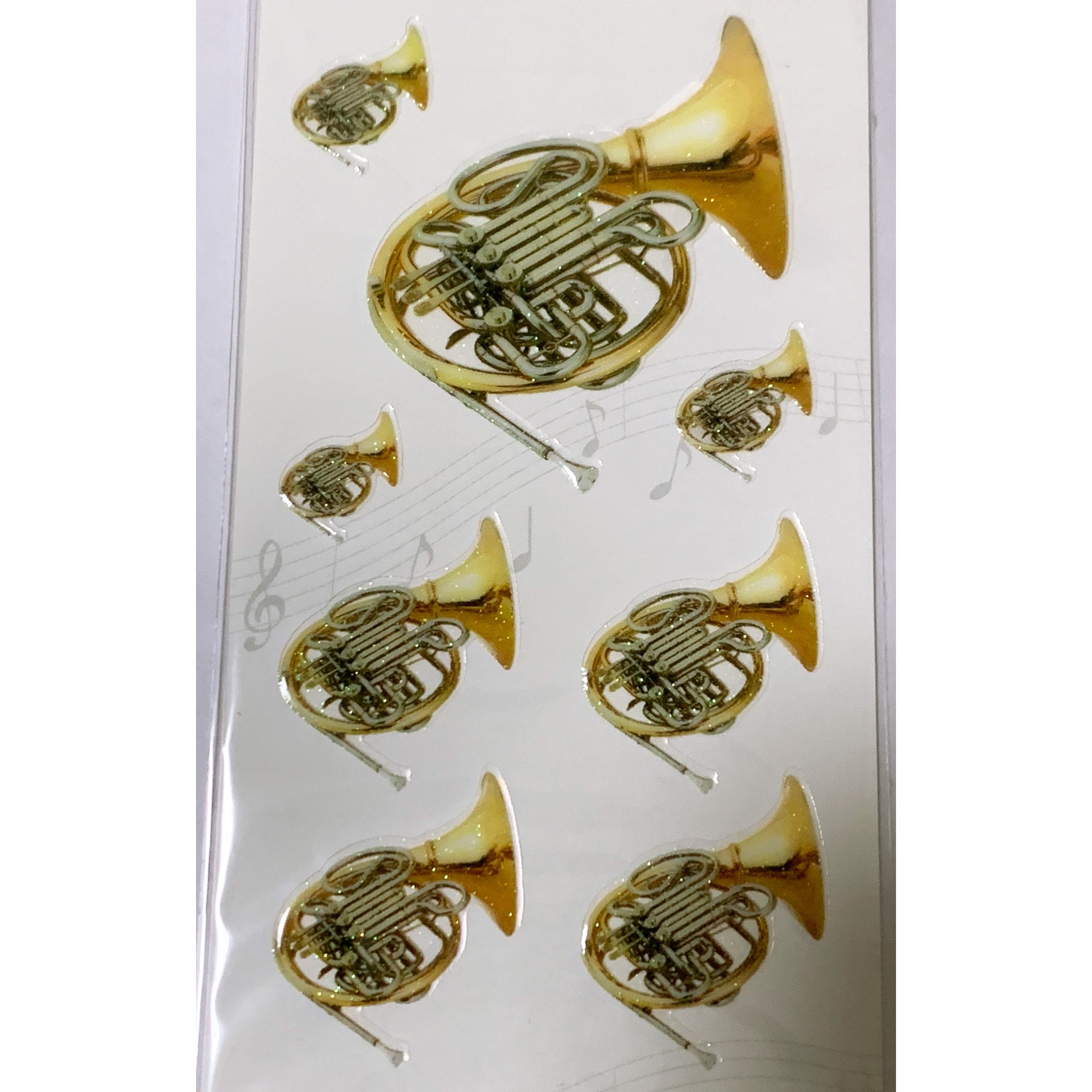 French Horn Stickers / Musical Instrument Shape Stickers With Sparkle ...