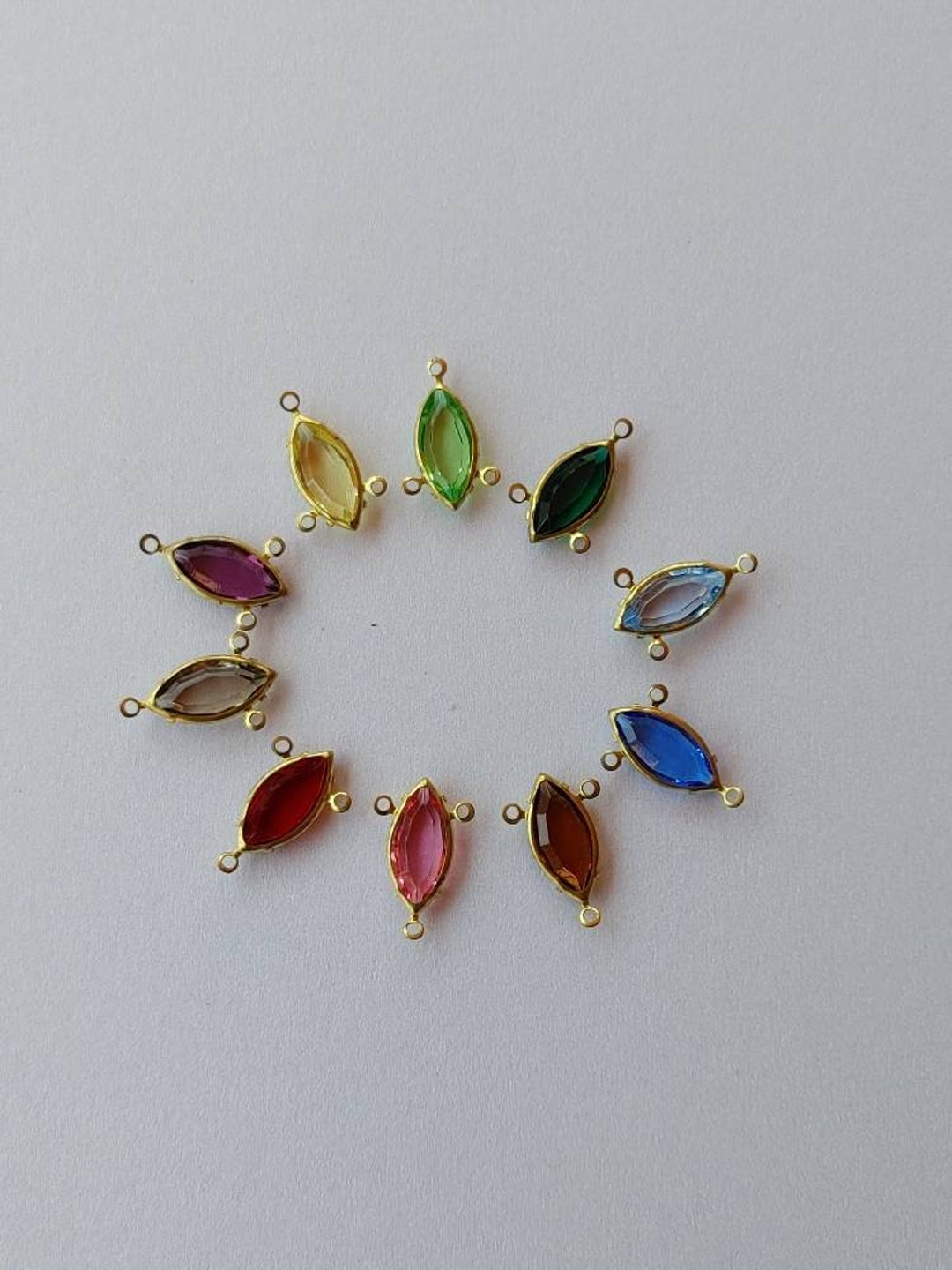 20 Vintage Connectors 15x7mm Fancy Navette Defoiled Stone in a Brass ...