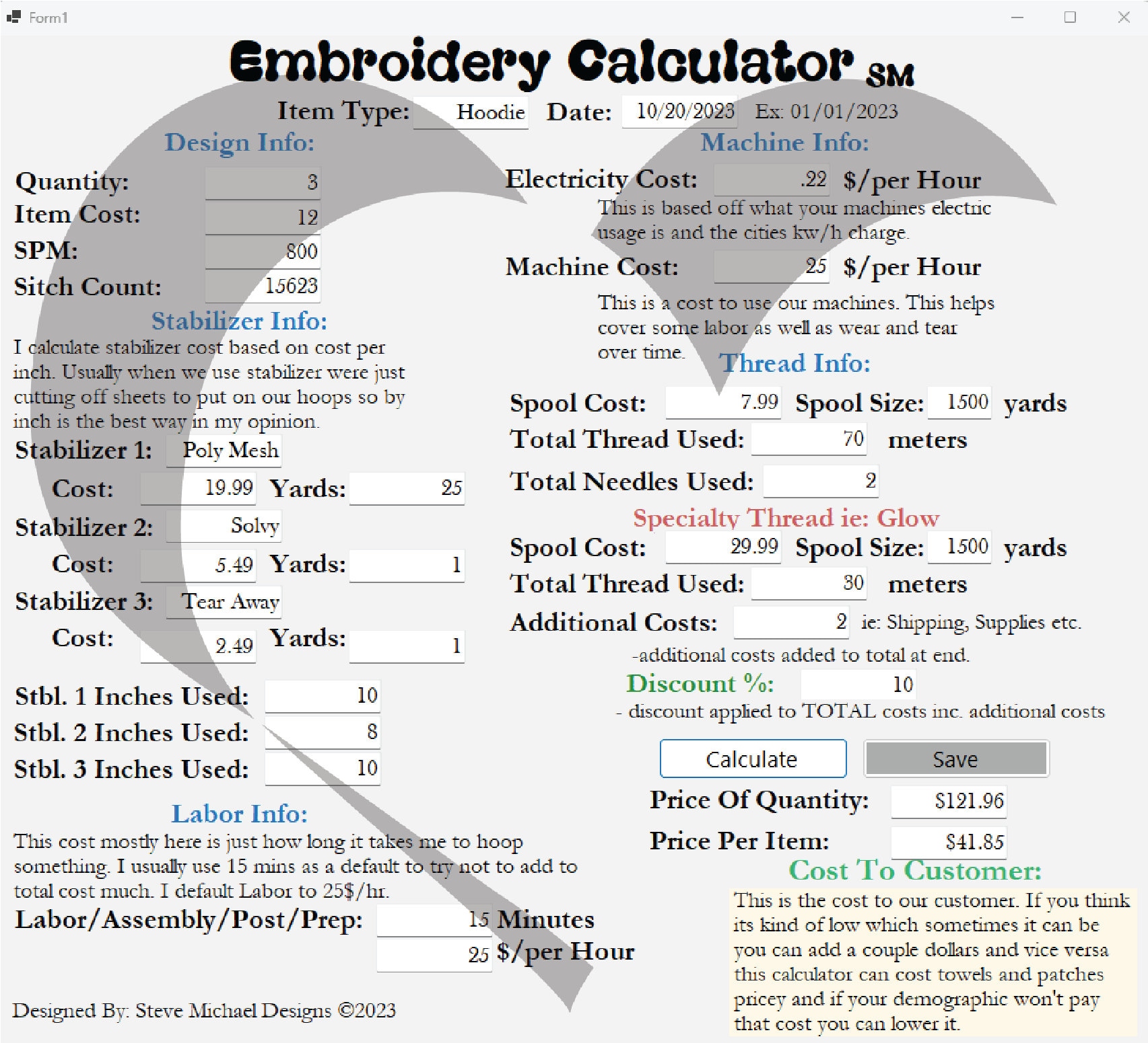 Machine Embroidery Pricing Calculator - Etsy