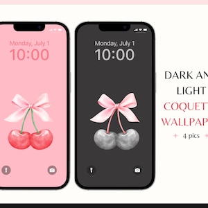 Coquette iPhone Wallpaper, Pink Cherry Bow Home Screen (digital ...
