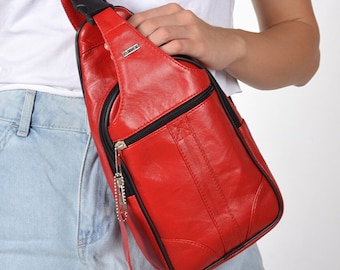 Leather Sling Bag Red - Etsy