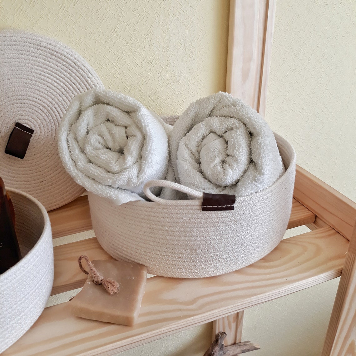 Hand Towel Basket Bathroom Storage Basket Coiled Cotton Rope Etsy