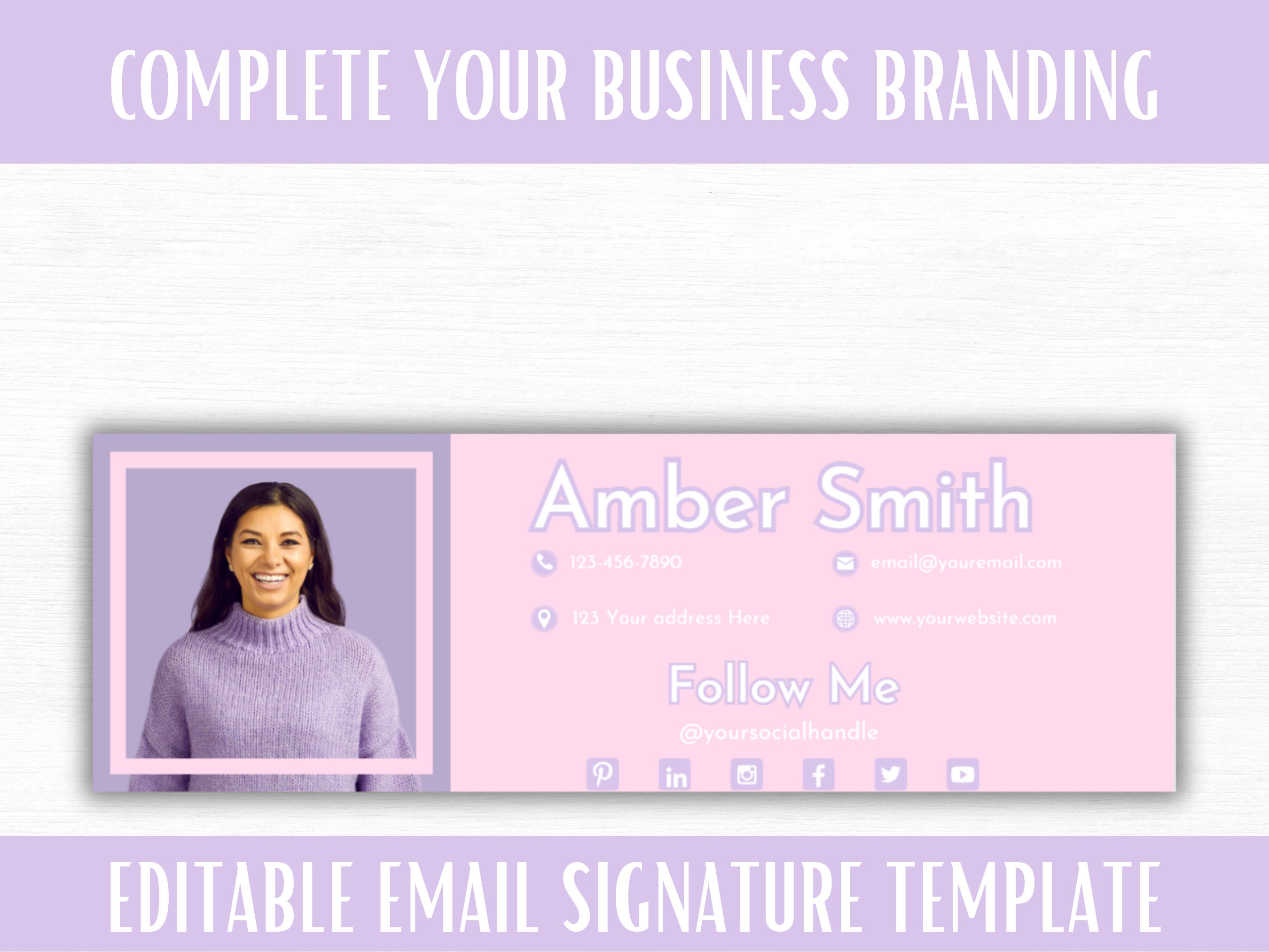 Email Signature Template Pink Edit in Canva for Business Branding ...