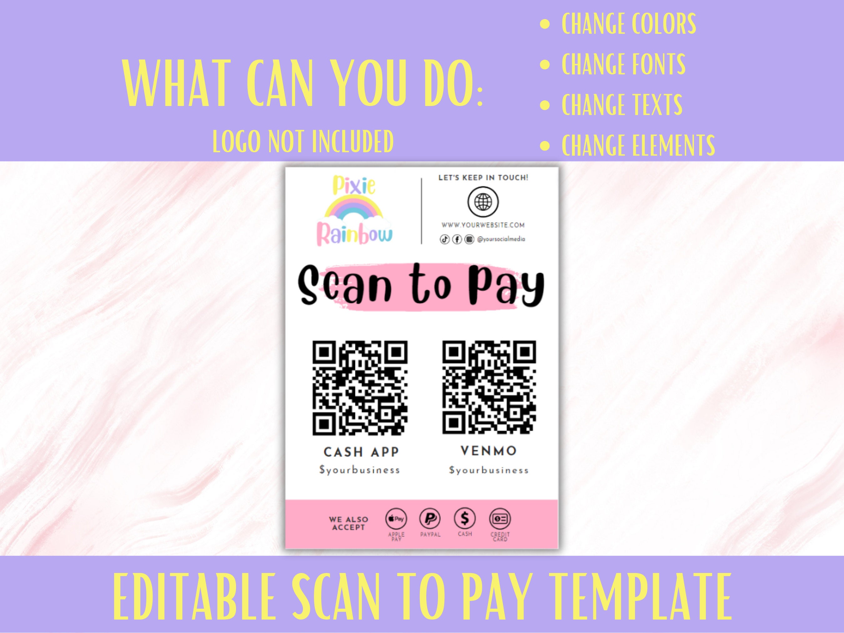 Pastel QR Code Sign Template for Contactless Payment, Editable Canva ...