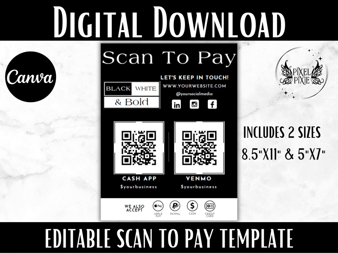 Editable Scan to Pay Template - Custom QR Code Sign for Small Business ...
