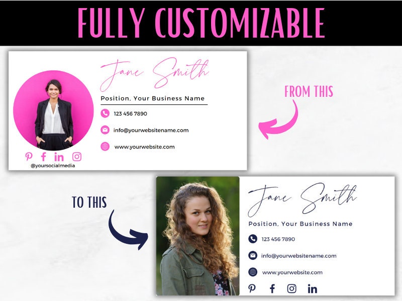 Customizable Email Signature Canva Template: Pink & Black Design for ...