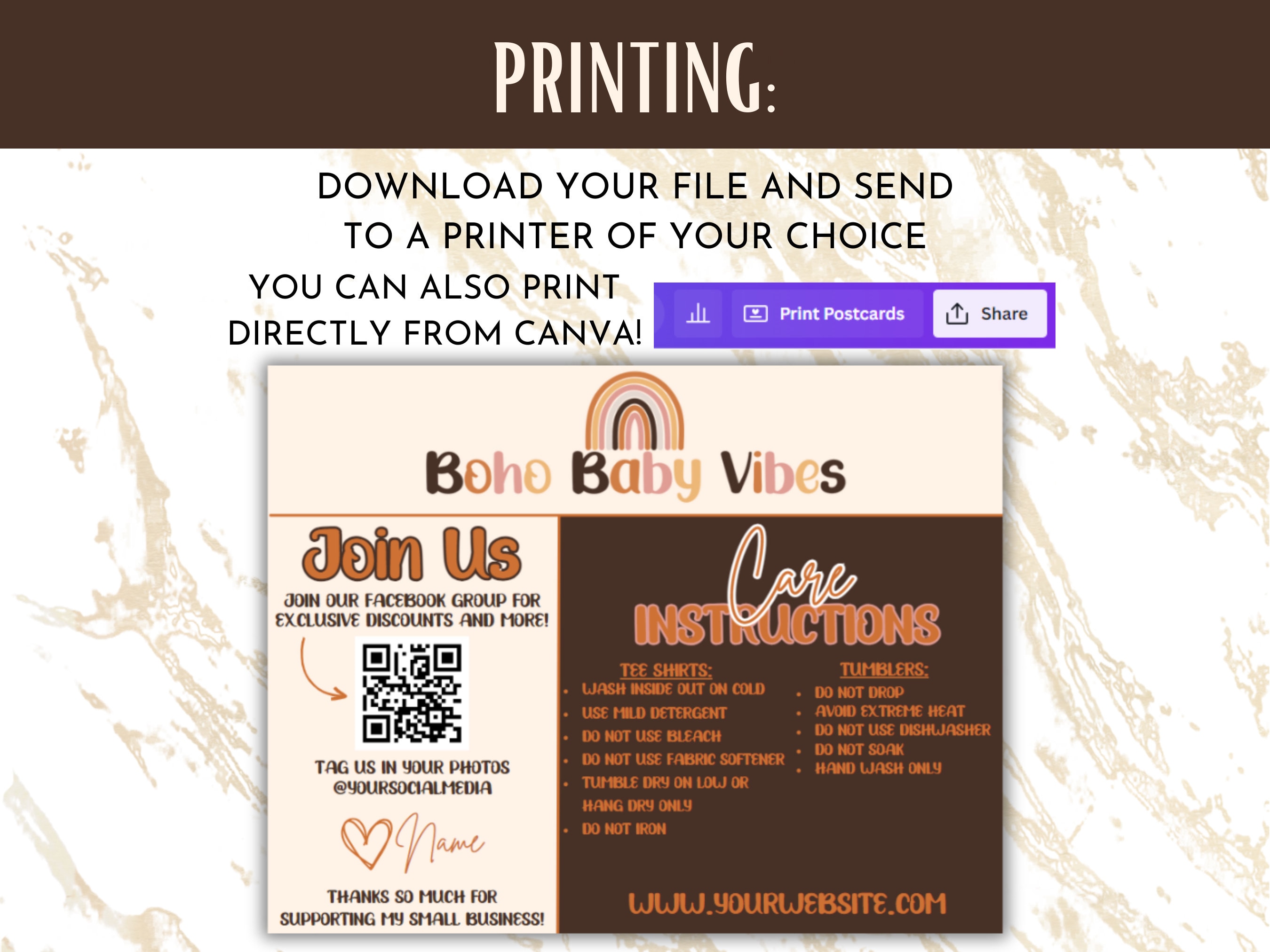 Boho Care Card Template: Customizable Canva Design (digital Download ...