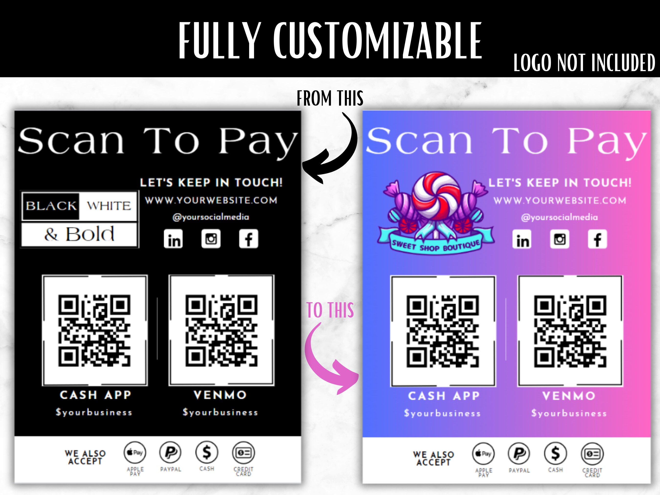 Editable Scan to Pay Template Custom QR Code Sign for Small Business ...