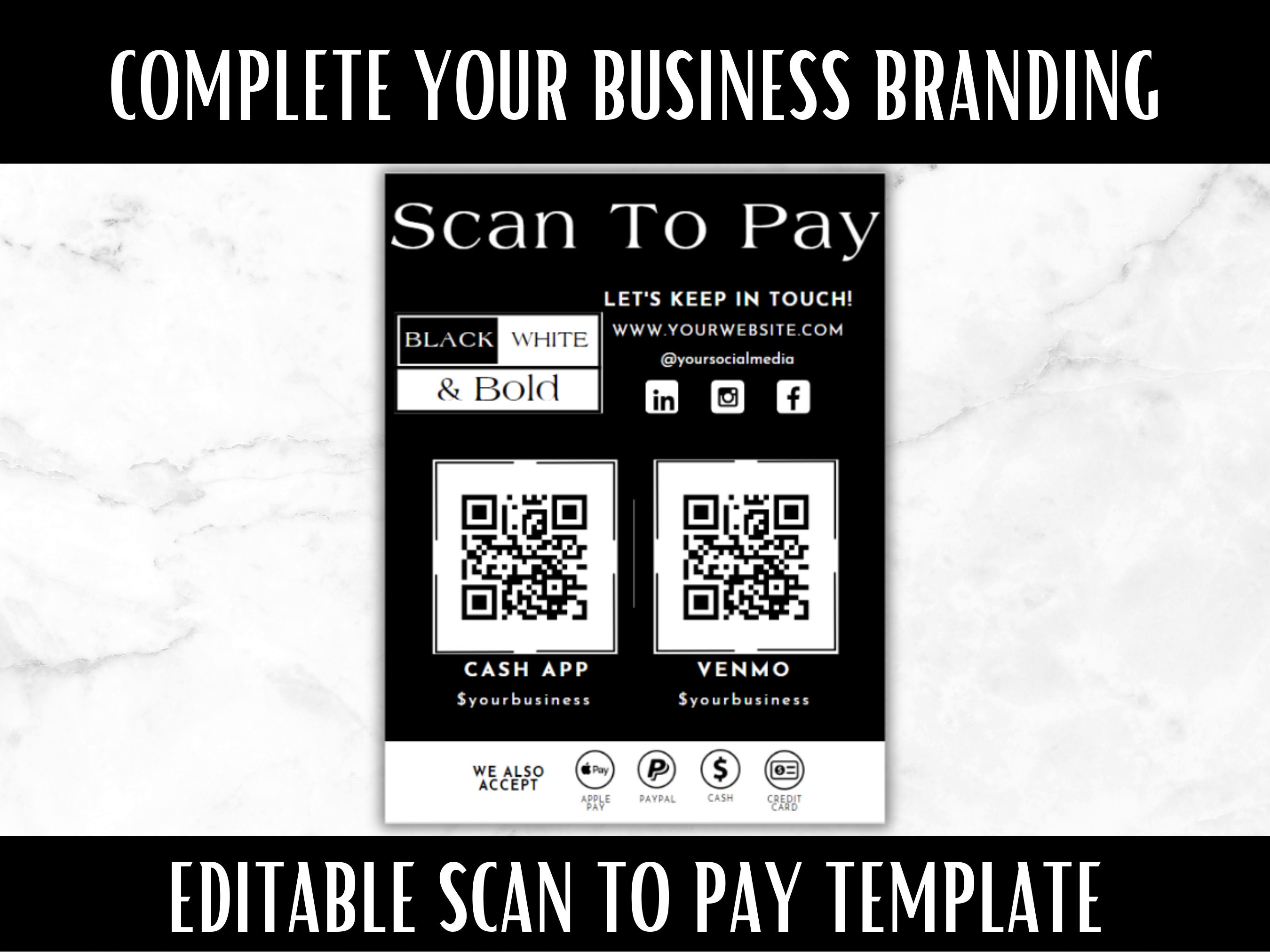 Editable Scan to Pay Template Custom QR Code Sign for Small Business ...
