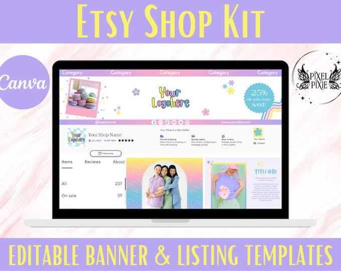 Rainbow Pastel Branding Kit for Your Etsy Shop: Happy Colors Banners ...