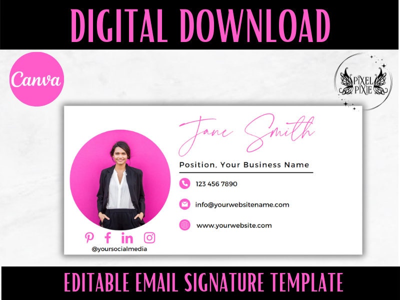 Customizable Email Signature Canva Template: Pink & Black Design for ...