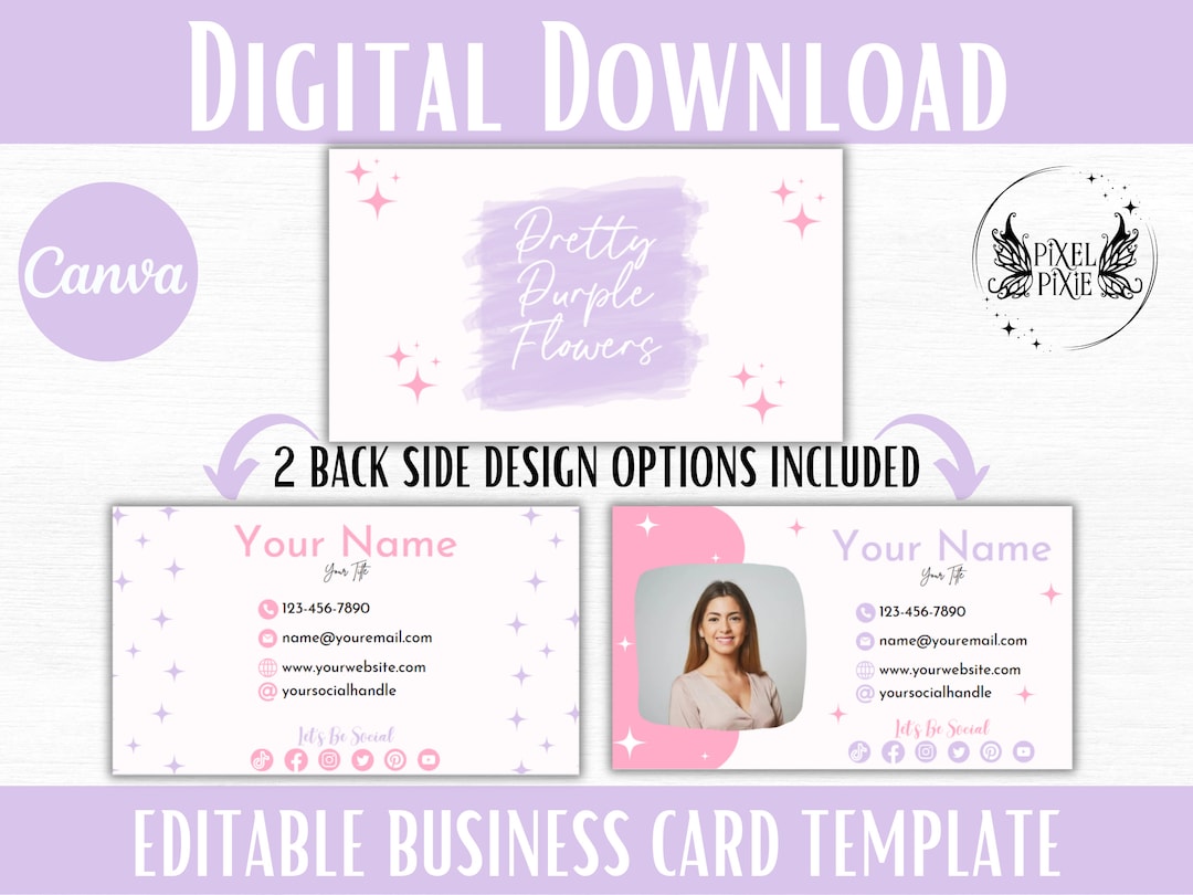 Pink Purple Business Card Template - Editable Canva Design Custom ...