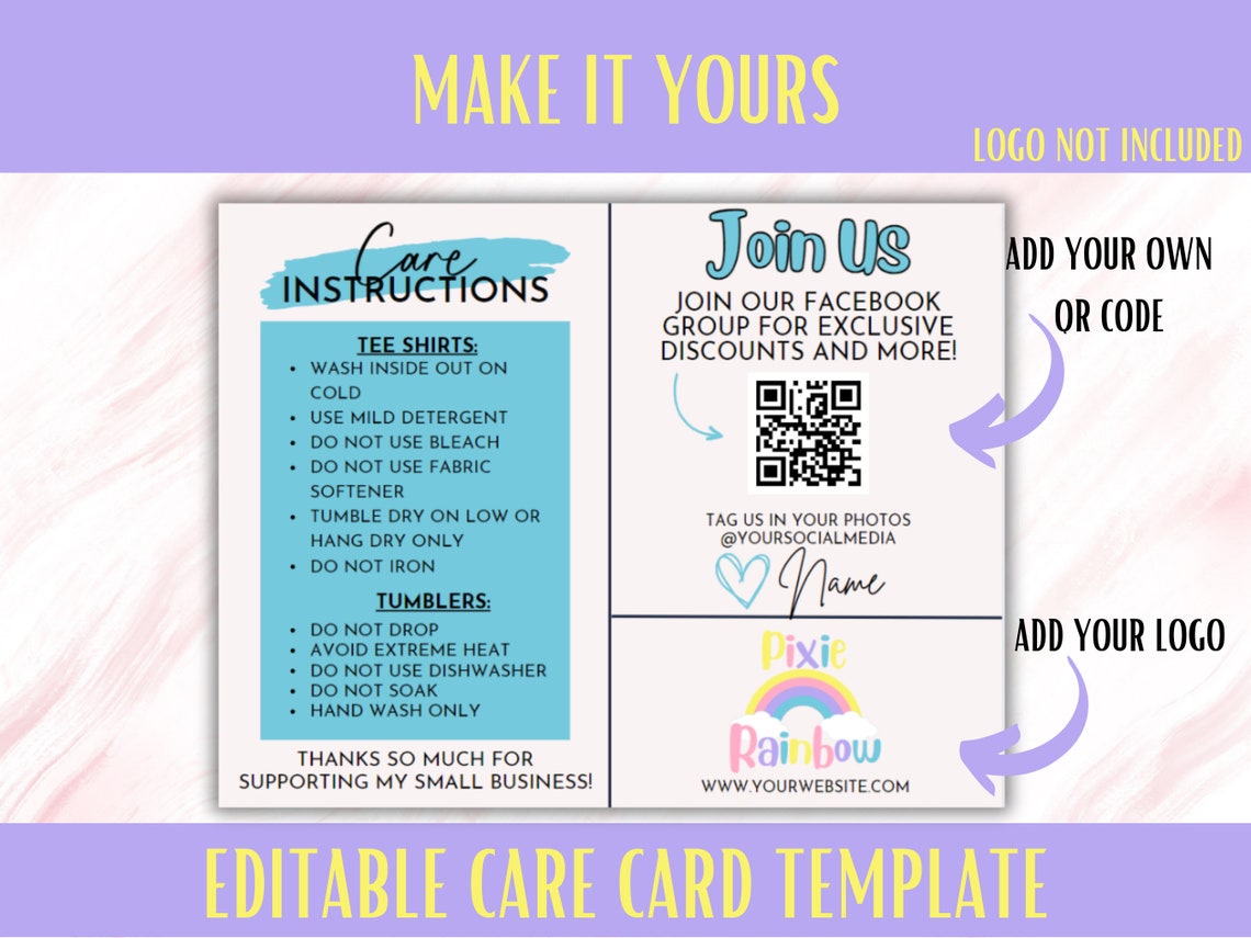 Pastel Thank You & Care Card Template: Editable Custom Design Care ...