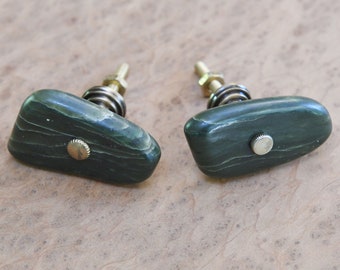 Set of 2 Jadeite Green Milk Glass Cabinet Knobs Antique Depression Era ...