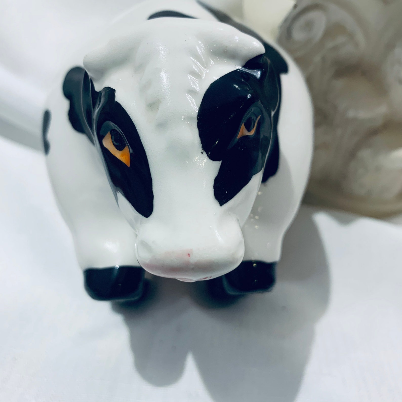 Ceramic white and black cow piggy bank | Etsy