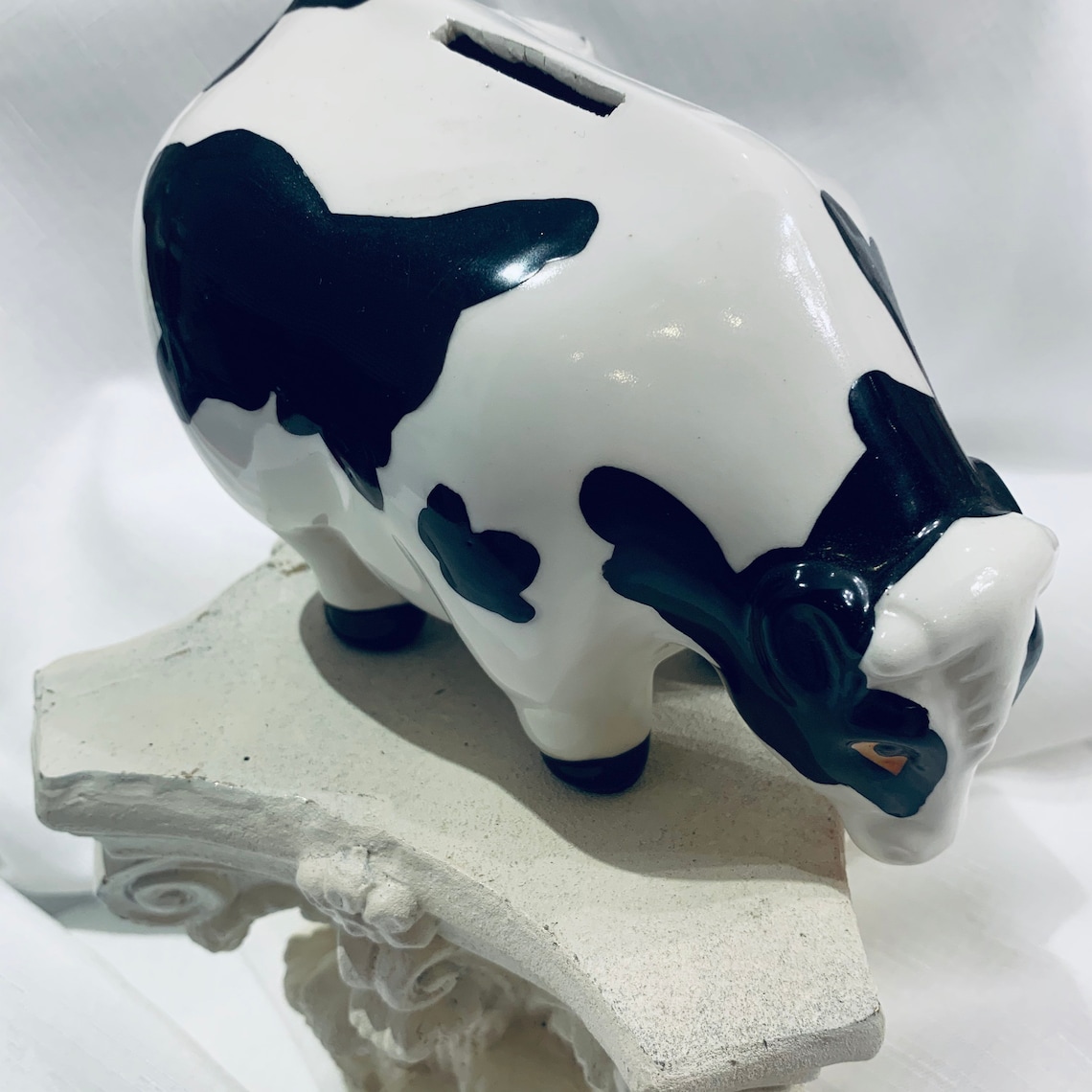 Ceramic white and black cow piggy bank | Etsy